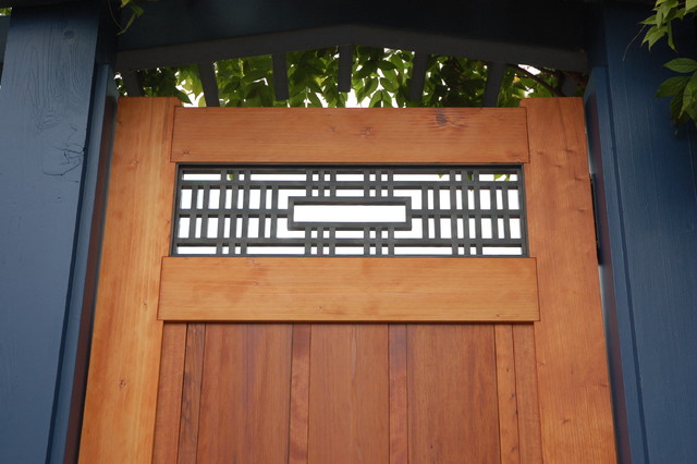 Shoji-Inspired Redwood Gate with Blue Surround - Asian - Garden ...