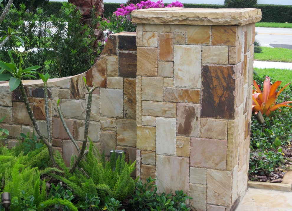 South Florida stone pillar entrance gate - Contemporary - Landscape ...