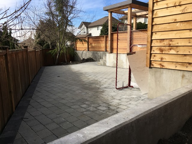 Sports court from the South East corner showing the retaining walls ...