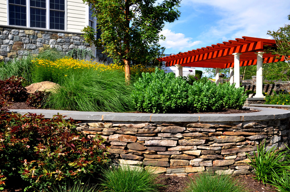 Stacked stone wall with limestone caps - Traditional - Landscape - DC ...