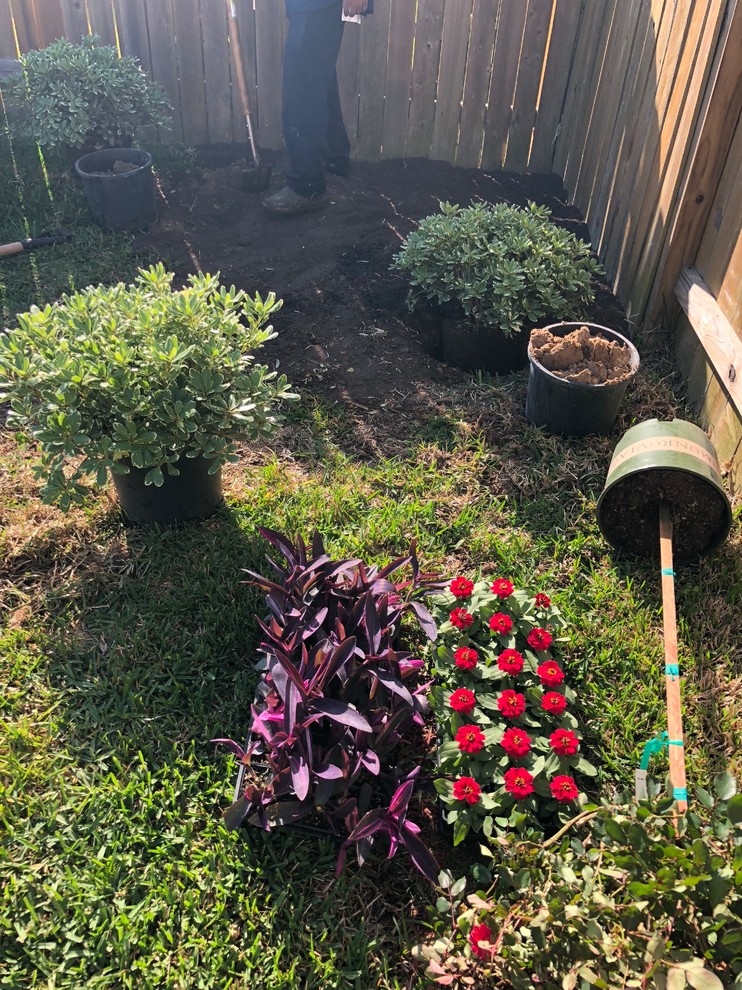 Stamped Concrete Patio with Colorful landscape - Transitional - Garden ...