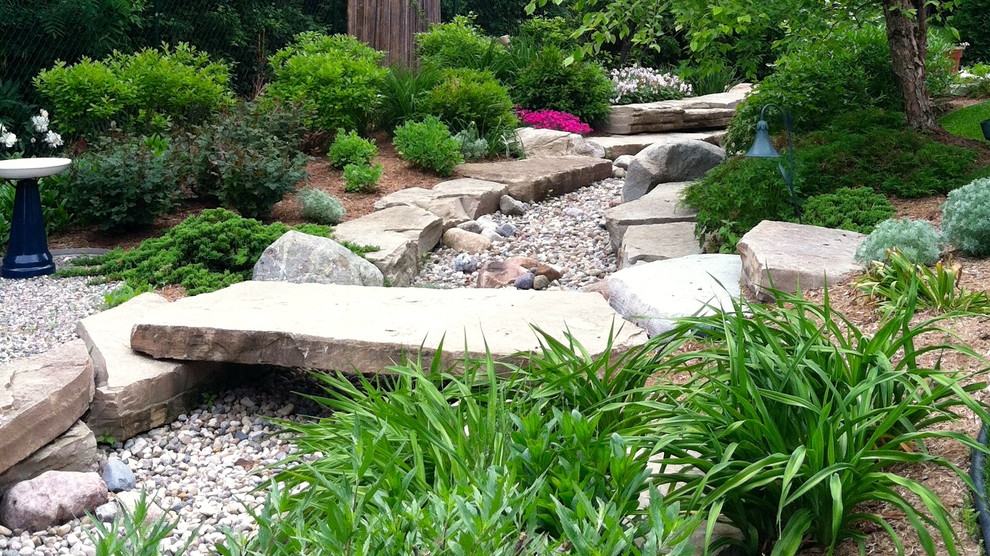 Stone Bridge Leading to Seating Area - Rustic - Landscape - Detroit ...