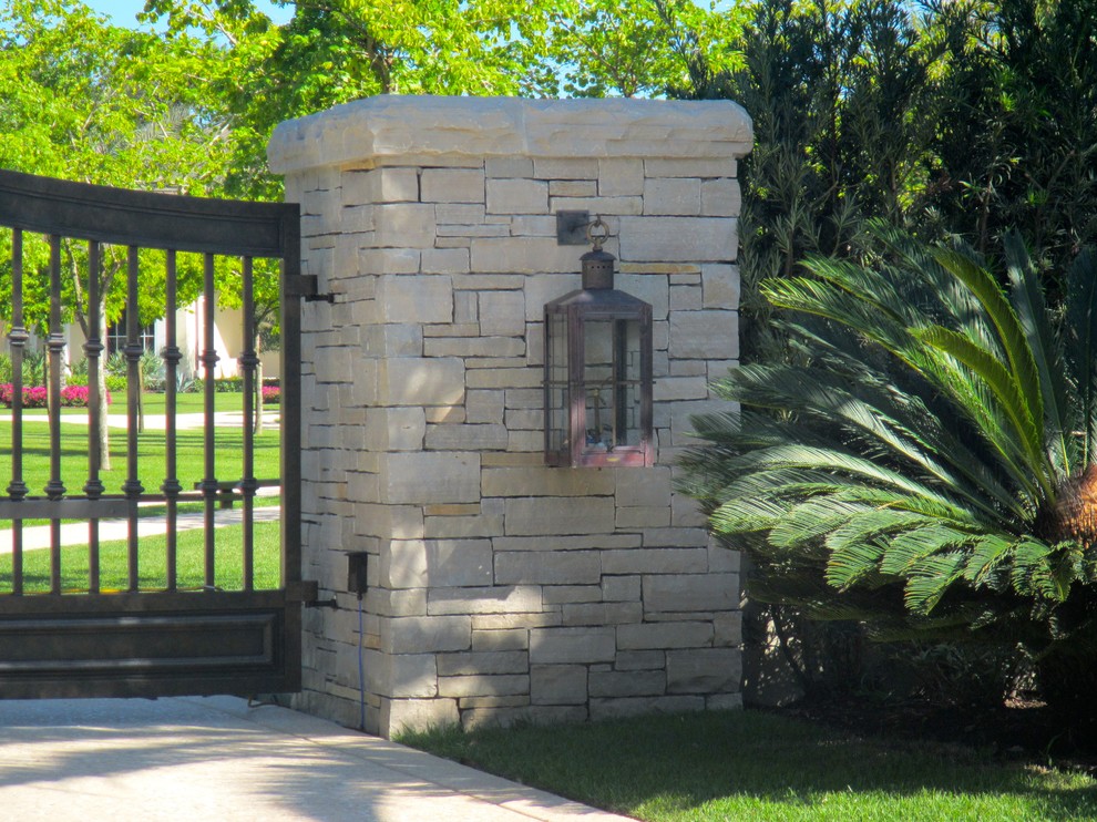 Stone pillar driveway gate - Landscape - Miami - by Matthew Giampietro ...