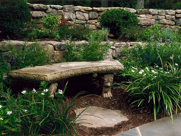 Stone Retaining Wall with Curved Stone Bench - Traditional - Landscape ...