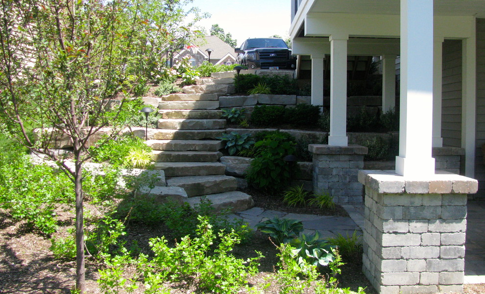 Stone Steps Connect the Driveway Level to the Back Yard - Modern ...