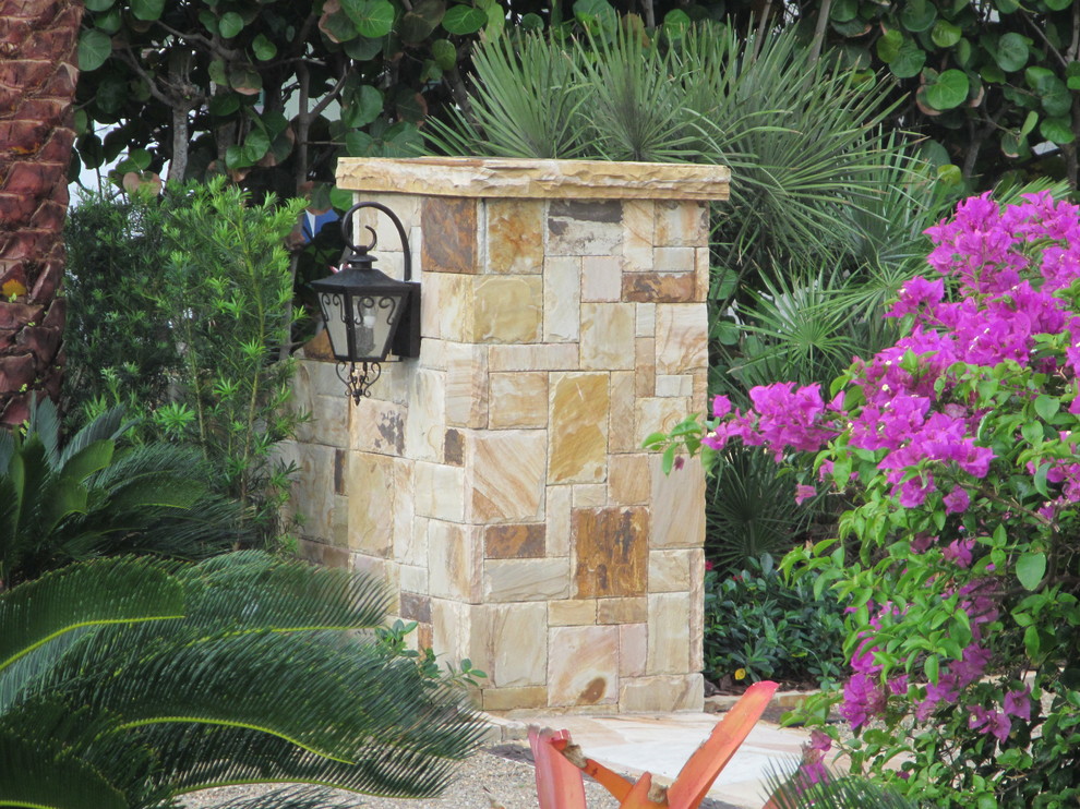 Stone wall pillar - Contemporary - Landscape - Miami - by Matthew ...