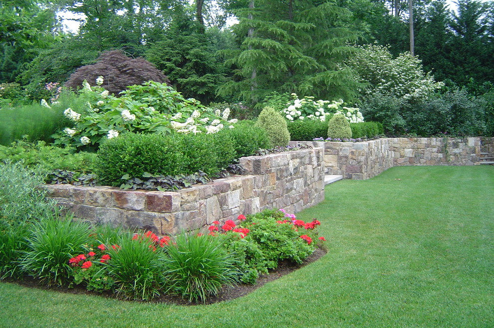 Stone Walls with Shrub & Perennial Plantinigs - Traditional - Landscape ...
