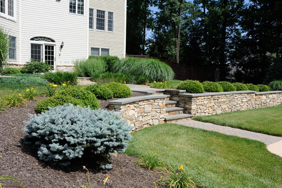 Structural Retaining Wall with Steps and Paver Walkway - Transitional ...