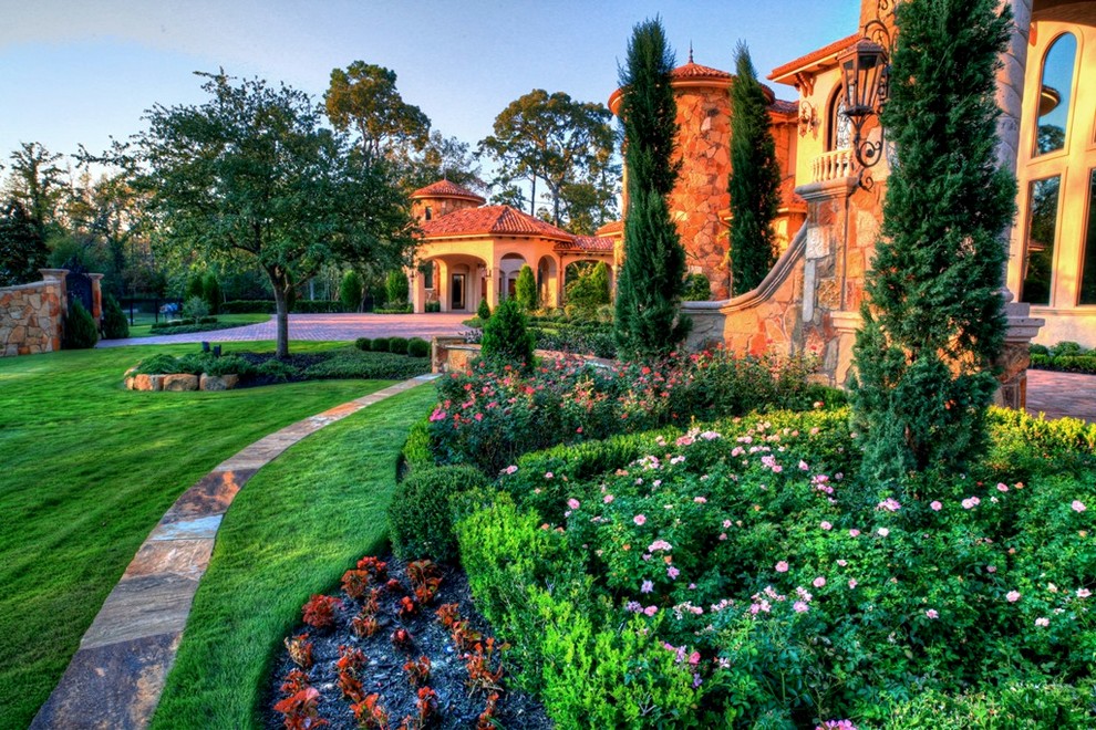 Suburban Manor with Terraced Landscaping - Transitional - Landscape ...