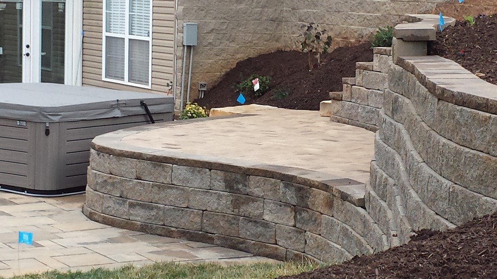 Swimming pool project with retaining walls and patio - Traditional ...