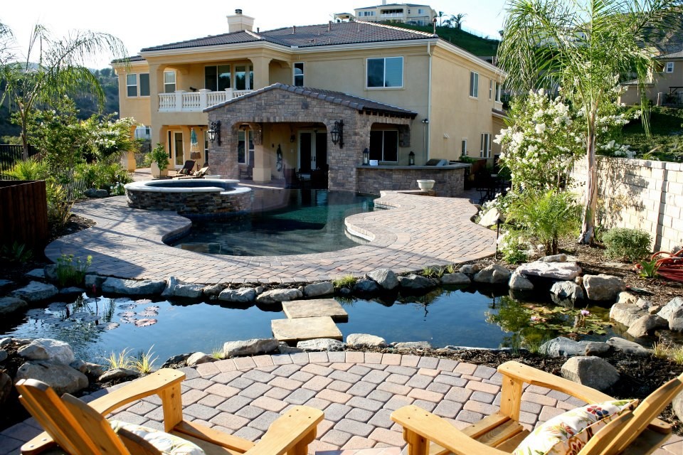 Swimming Pool with Spa and Pond - Mediterranean - Landscape - Los ...