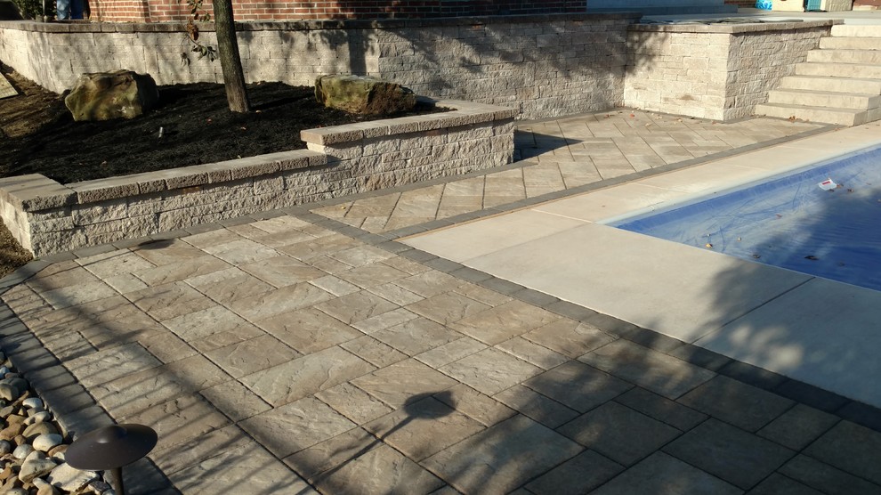 Techo Bloc Pool Deck, Retaining Walls and Kichler Lighting ...