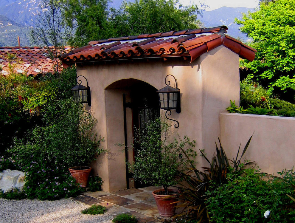 Tile Roof Hacienda Courtyard Entrance - Mediterranean - Landscape ...