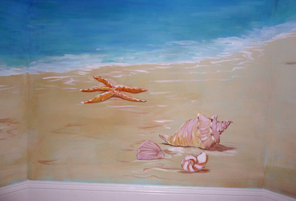 Tropical beach mural, hibiscus, name mural - Tropical - Garden - Boston ...