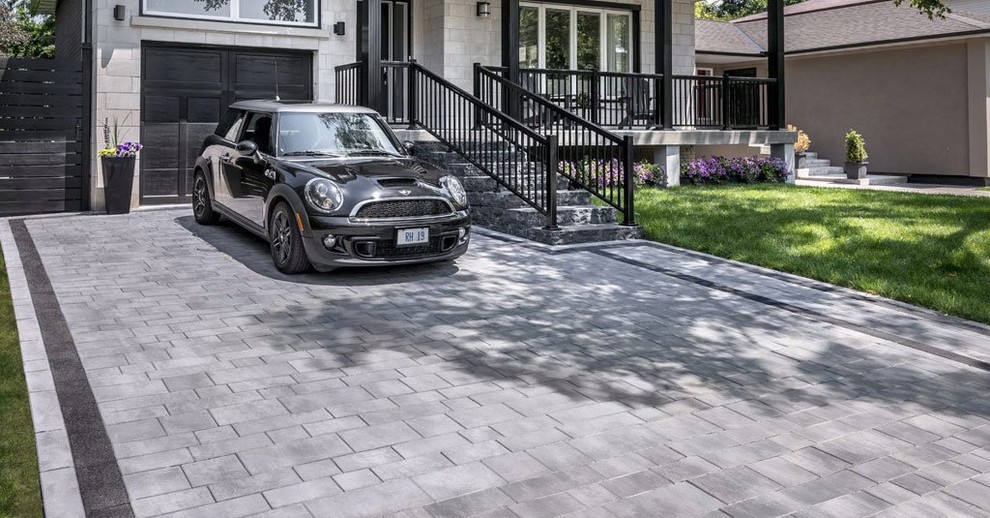 Unilock Driveway and Front Entrance with Artline paver - Contemporary ...