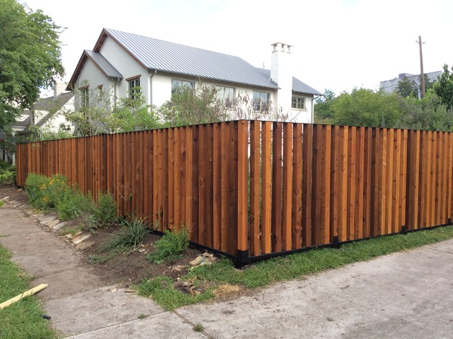 Vertical Wood Fence with Metal Frame - Arts & Crafts - Garden - Houston ...
