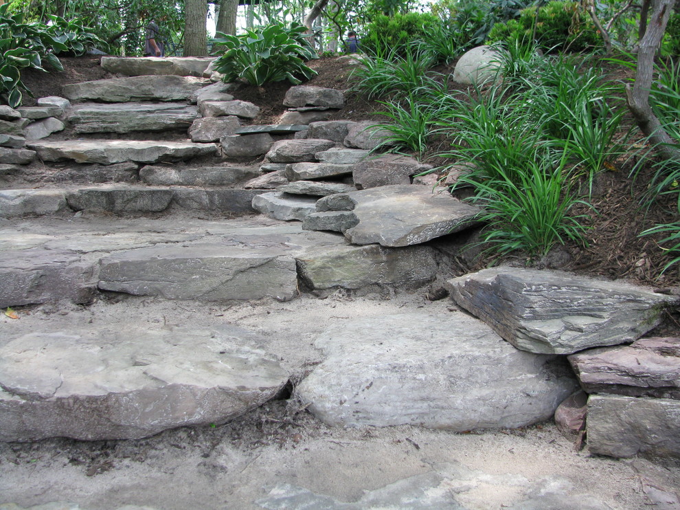 walkway and stepper path to dock of lake - Traditional - Landscape ...