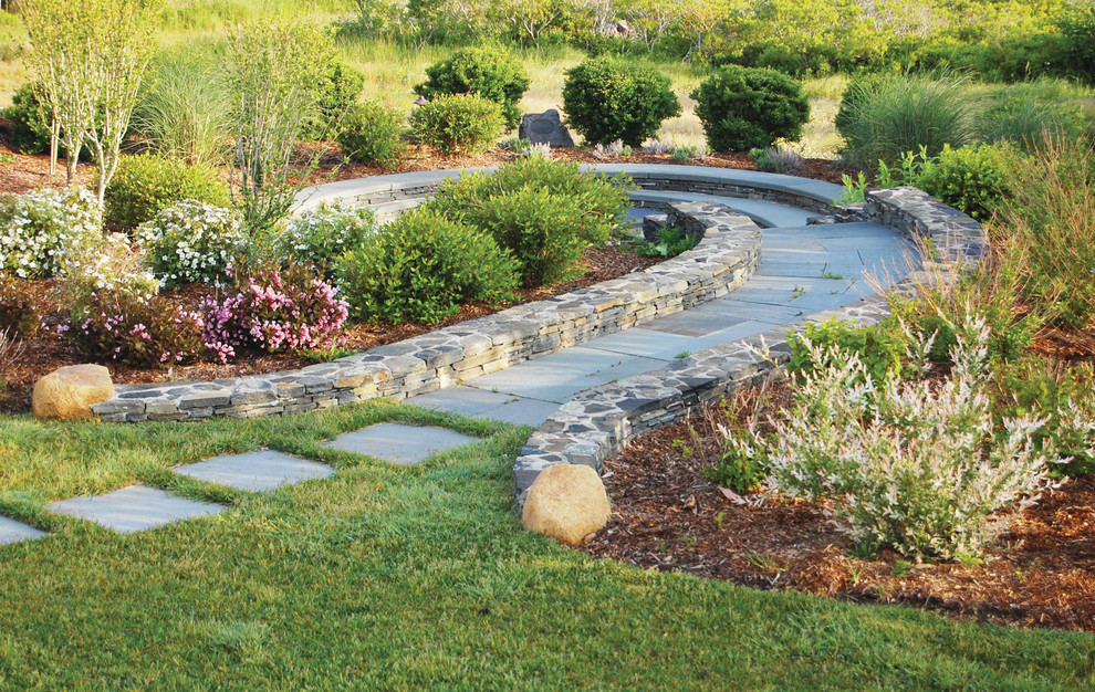 Walkway and steps down to a hot tub spa - Eclectic - Landscape - Boston ...