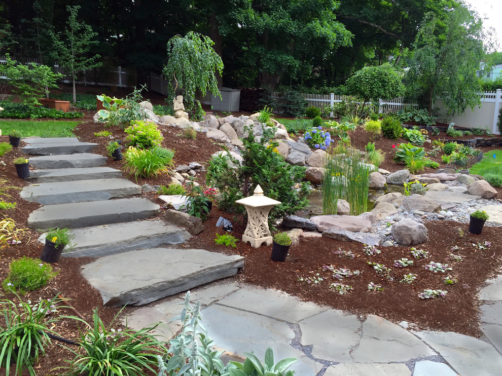 Waterfall and Pond with Stone Steps - Traditional - Landscape - New ...