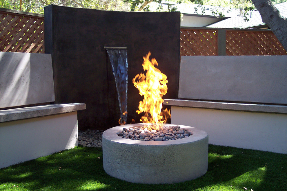 Waterfeatures, very modern water feature, seating area, and fireplace ...
