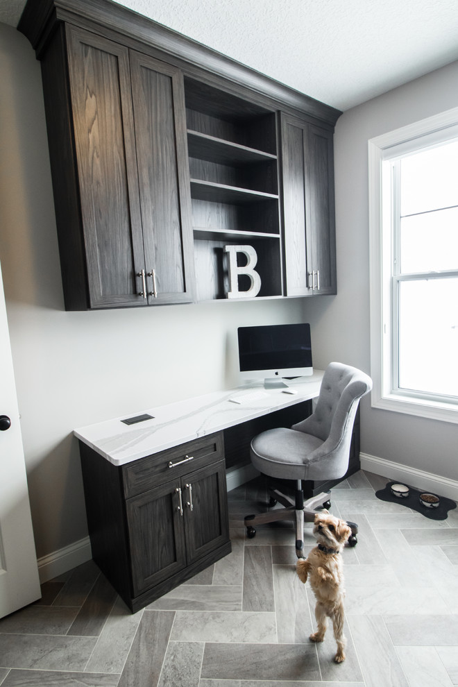 Contemporary Office & Laundry Room Combo with Dog Features in Lakeville ...