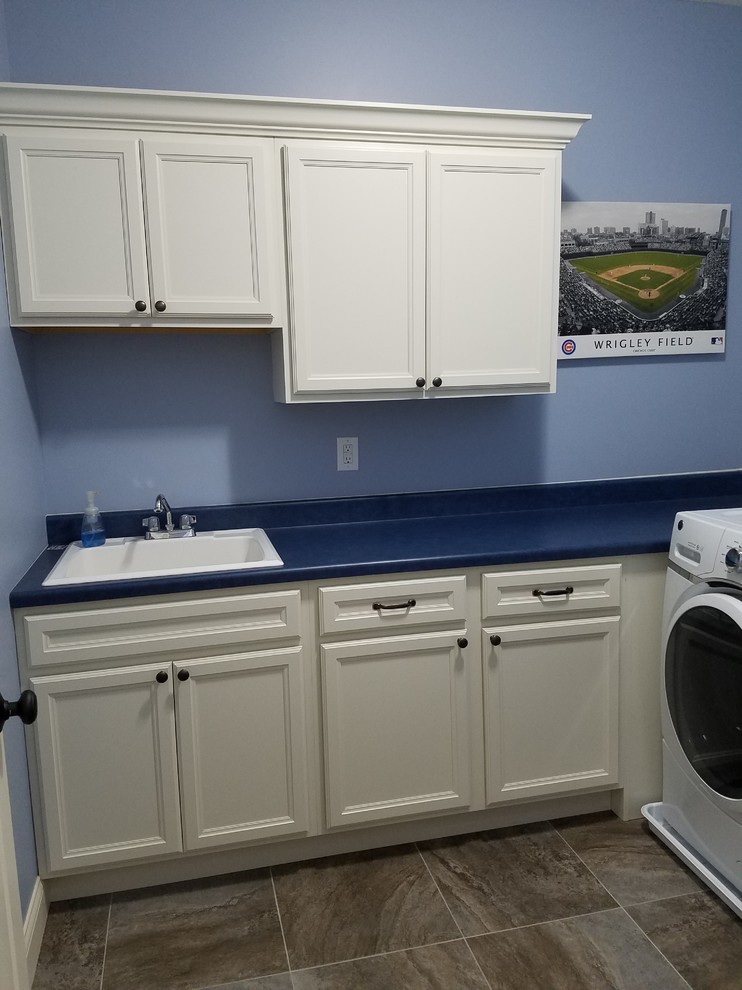 Cubs- Themed Laundry Room with Kemper Cabinets - Laundry Room - Chicago ...
