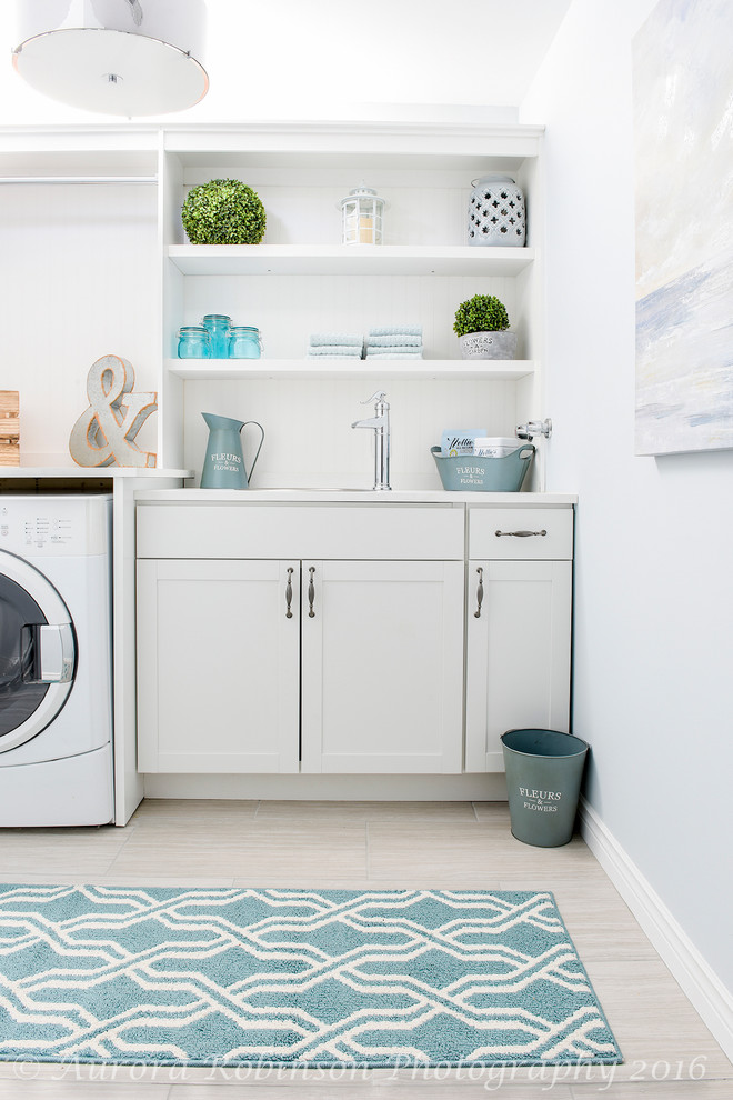 Gorgeous White and Teal Laundry Room Photo-Shoot - Beach Style ...