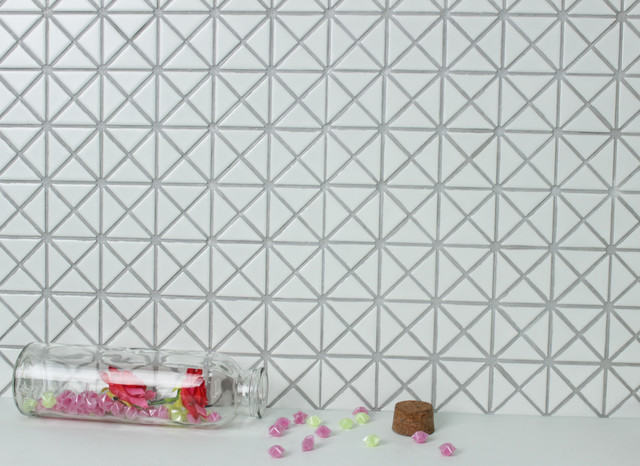 1'' Triangular pure color porcelain mosaic tile, white wall backsplash ...