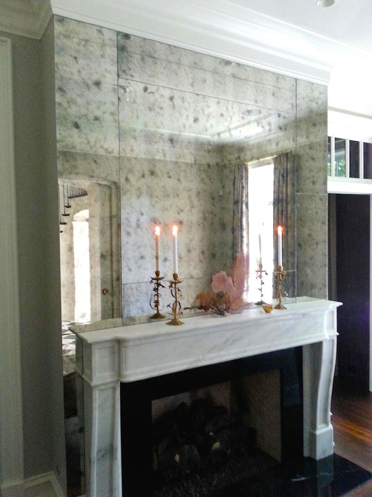 Antiqued Mirror Fireplace Surround Wall - Contemporary - Living Room ...