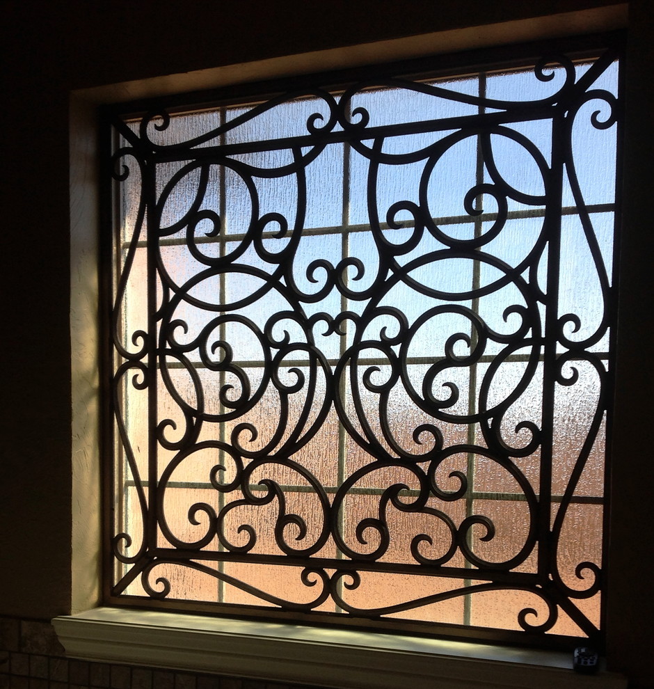 Arched Window with Wood Shutters and Tableaux Faux Iron - Modern ...