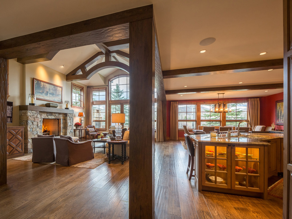 Rustic Great Room with Vaulted Ceiling - Traditional - Living Room ...