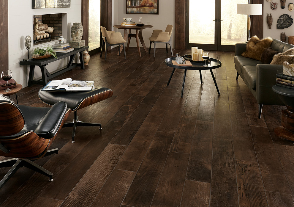 Avella Smoked Whiskey Oak Porcelain Tile - Transitional - Living Room ...