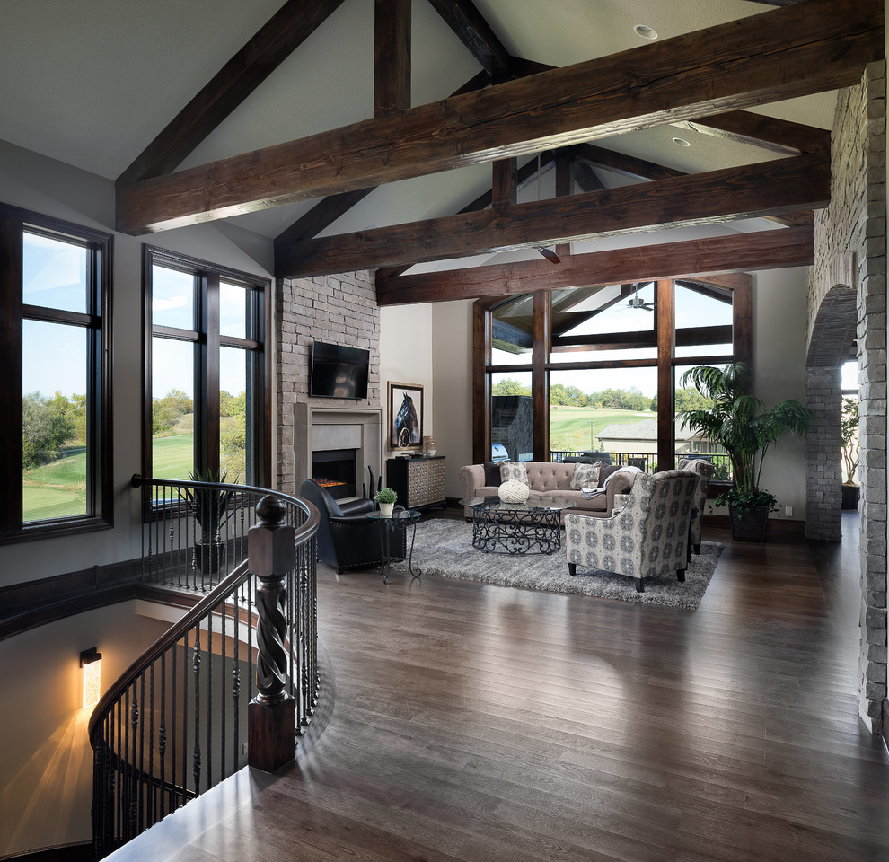 Award-Winning Modern Rustic Model Home - Rustic - Living Room - Kansas ...