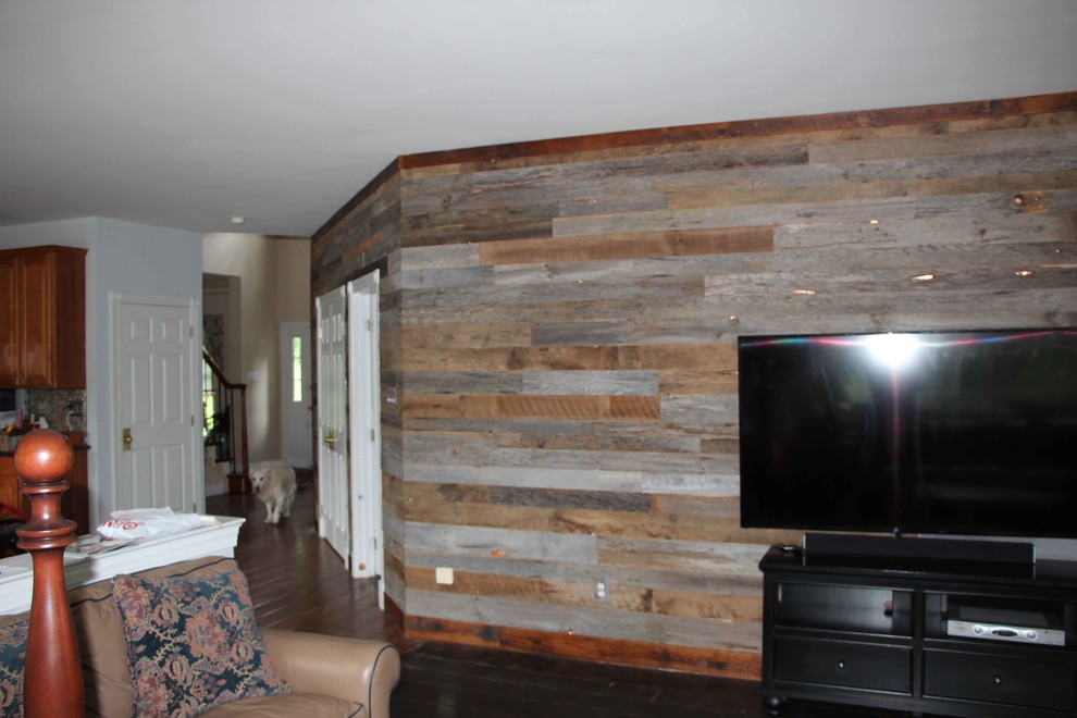 Barnwood Shiplap Wall With Custom Trim - Rustic - Living Room ...