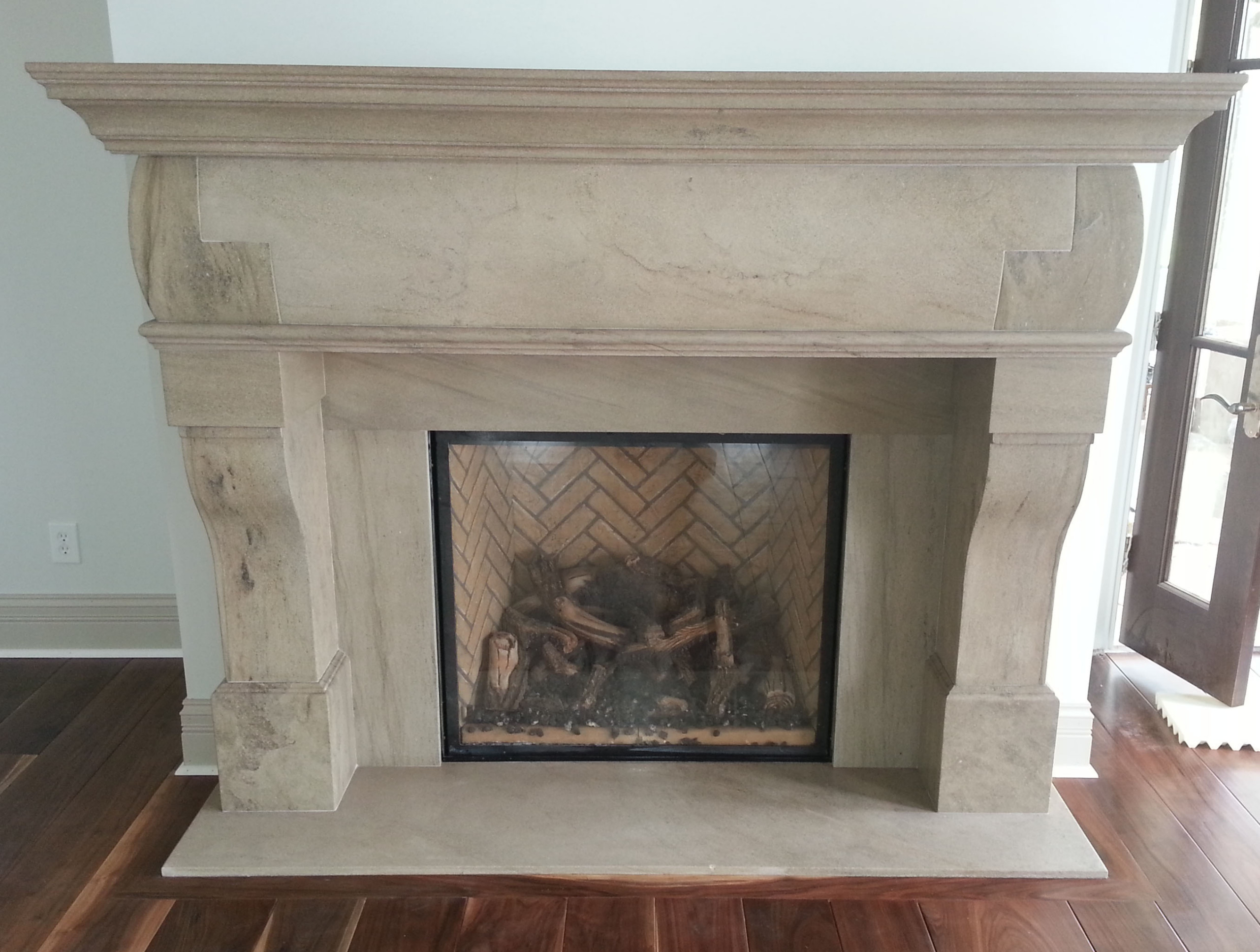 Limestone Tile Fireplace