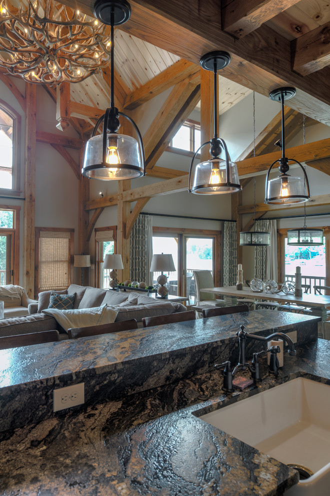 Beautiful lakefront Timber Frame - Rustic - Living Room - Cleveland ...