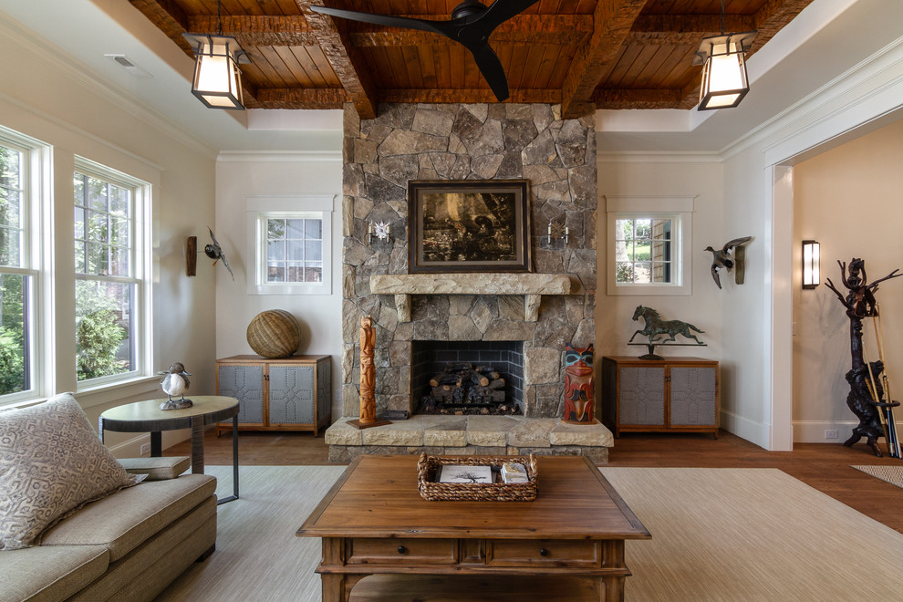 Beautiful New England Style Home - Rustic - Living Room - Charlotte ...