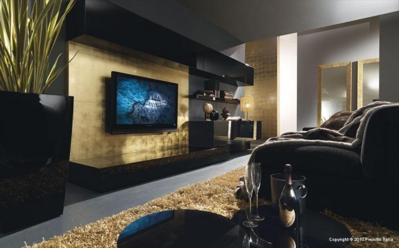 black and gold - Modern - Living Room | Houzz