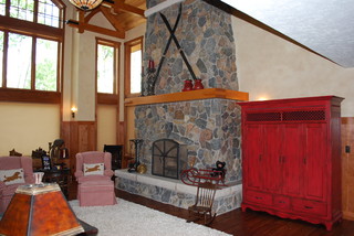 Black & Tan Natural Stone Veneer Fireplace - Rustic - Living Room ...