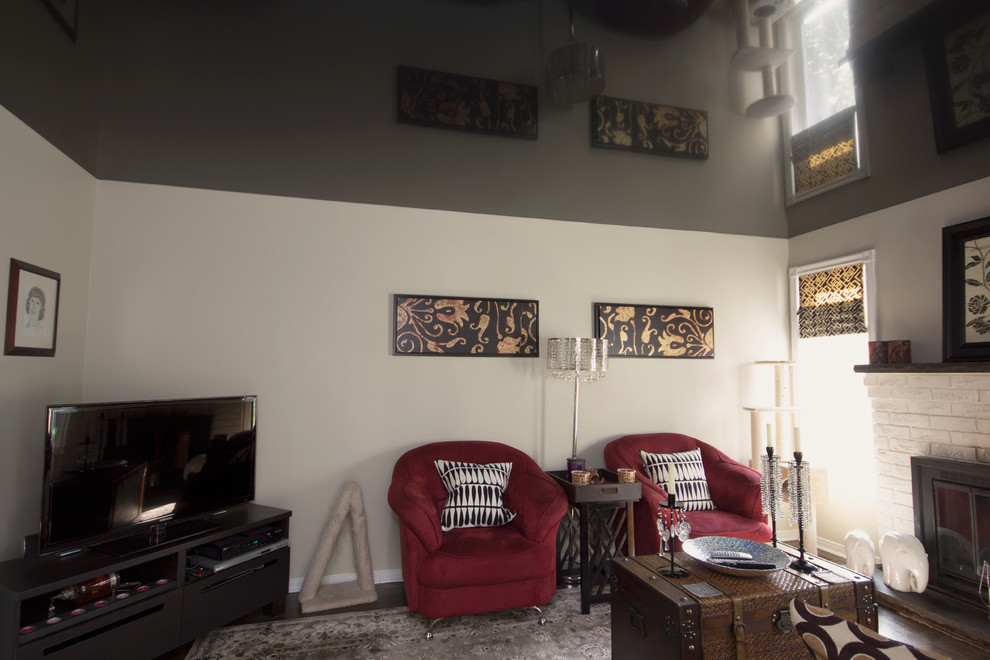 Black Lacquer-Look Stretched Ceiling - Craftsman - Living Room ...