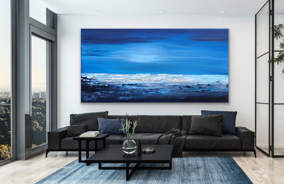 Blue shore 72x36 inches Large Modern Contemporary Coastal Painting ...