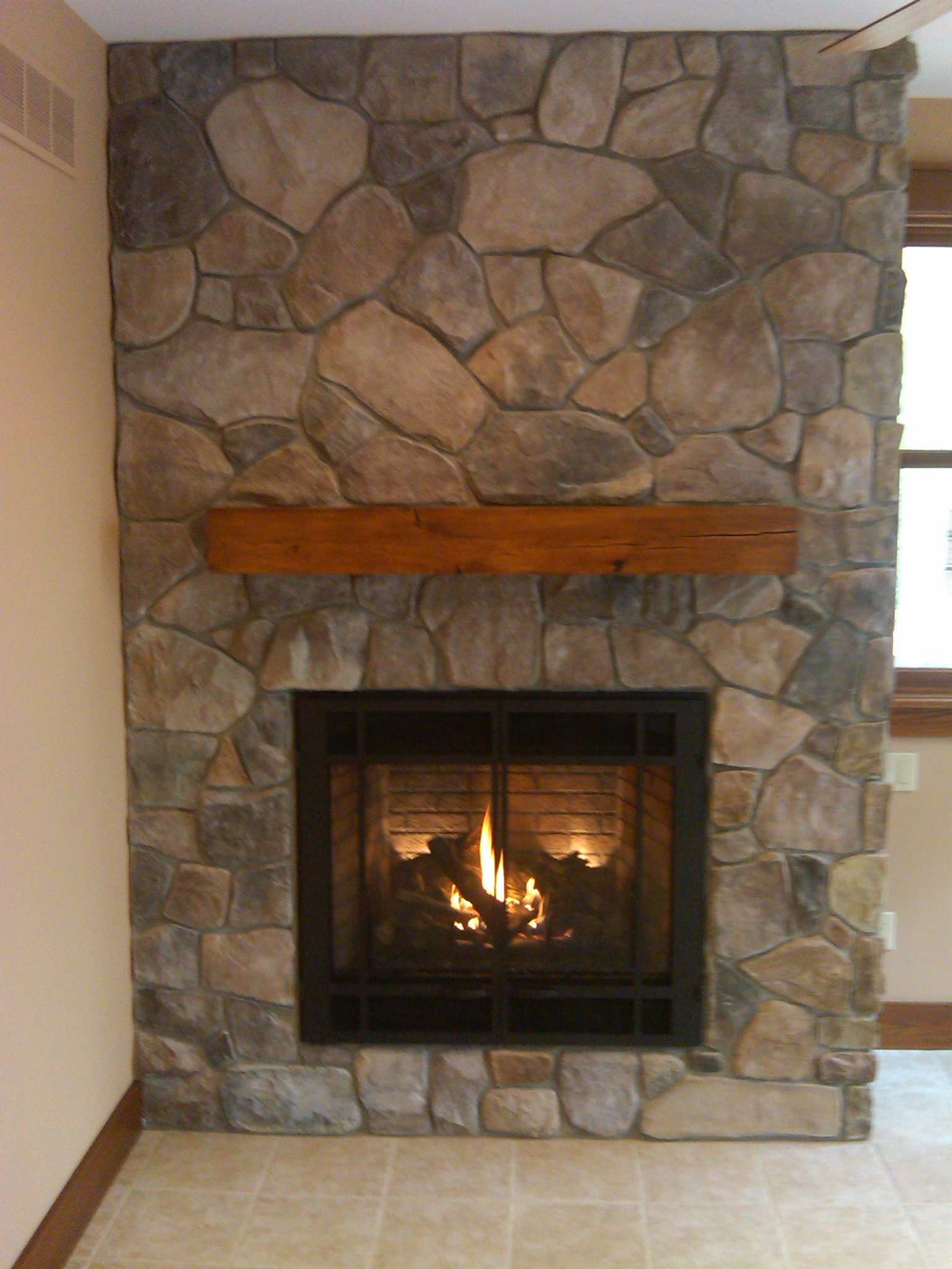 Gas Fieldstone Fireplace