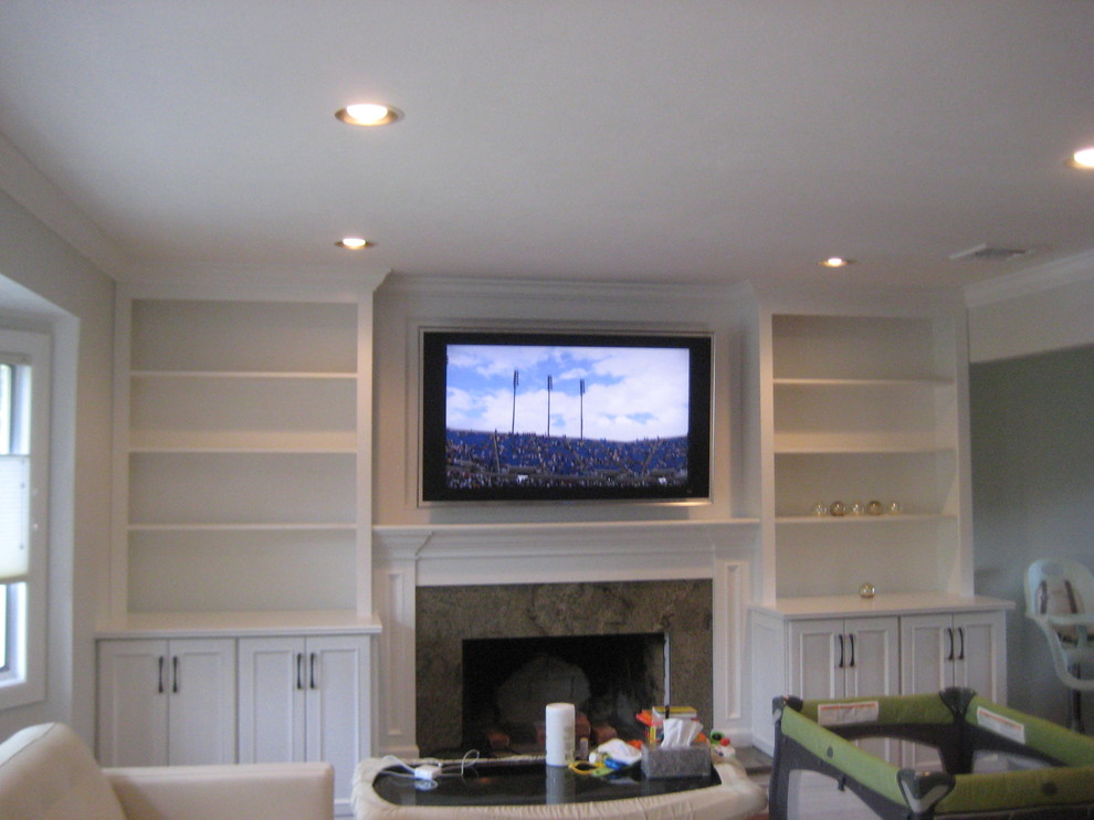 Built in media unit with custom cabinets and shelves - Living Room ...