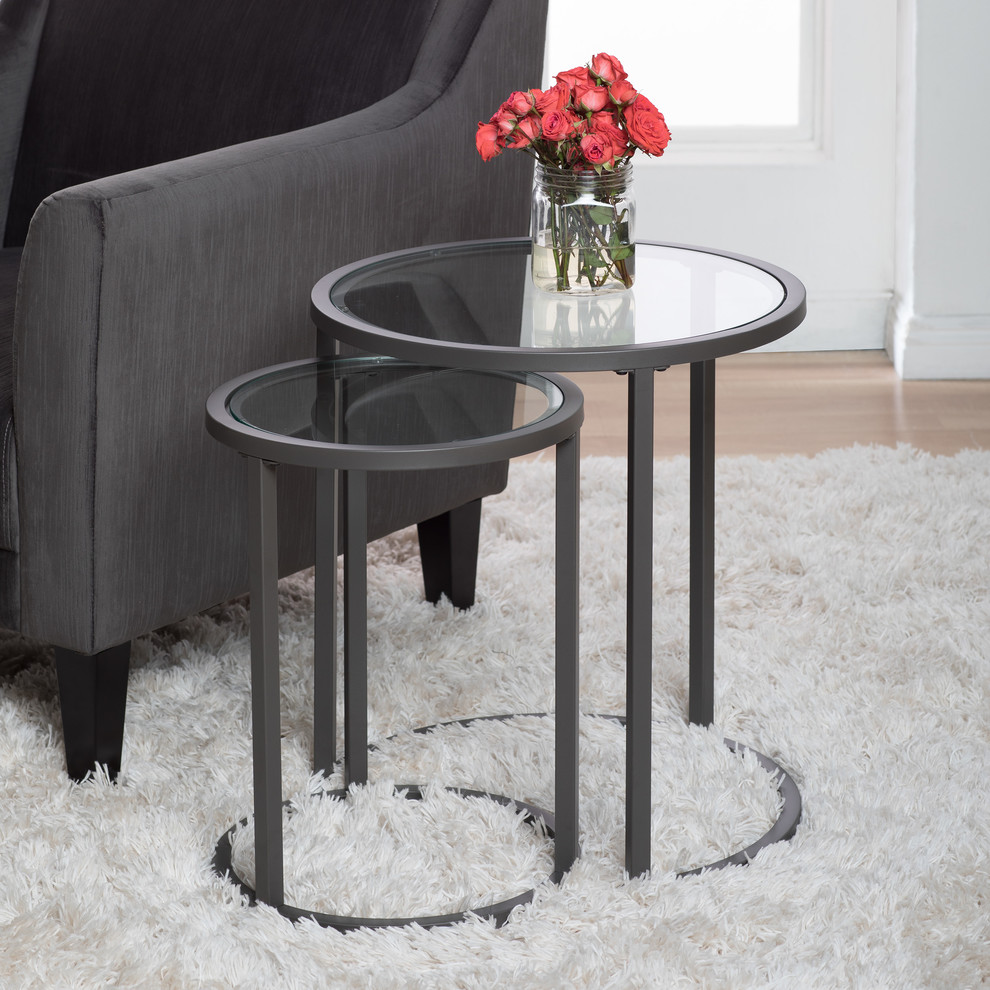 Camber Modern Glass Round Nesting Tables in Pewter 20 inches # 71010 ...