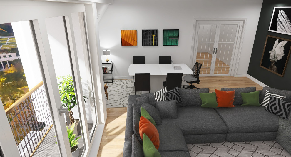 Overhead view of balcony, living and dining area - Contemporary ...