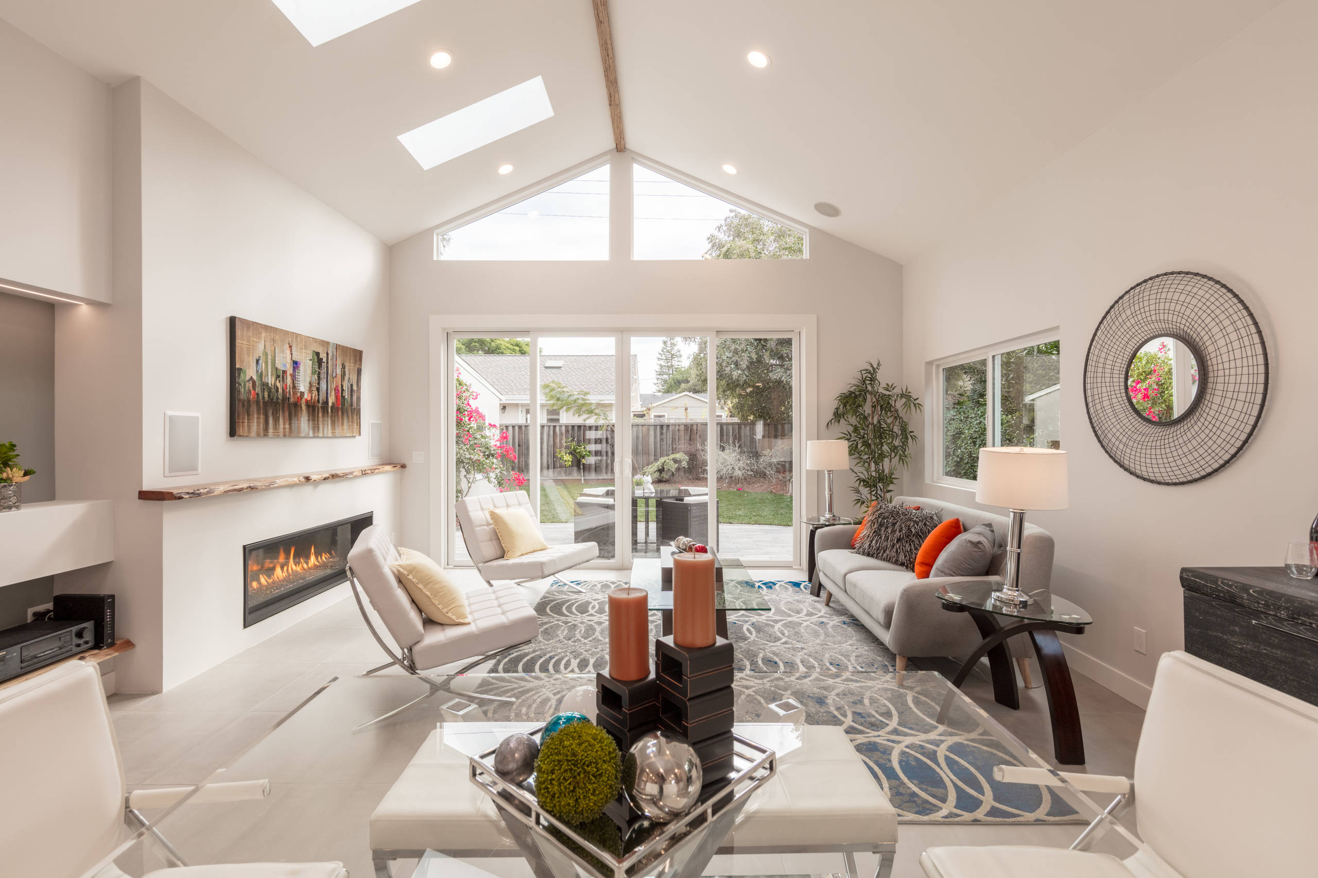 Vaulted Ceiling With Beams And Skylights | Shelly Lighting