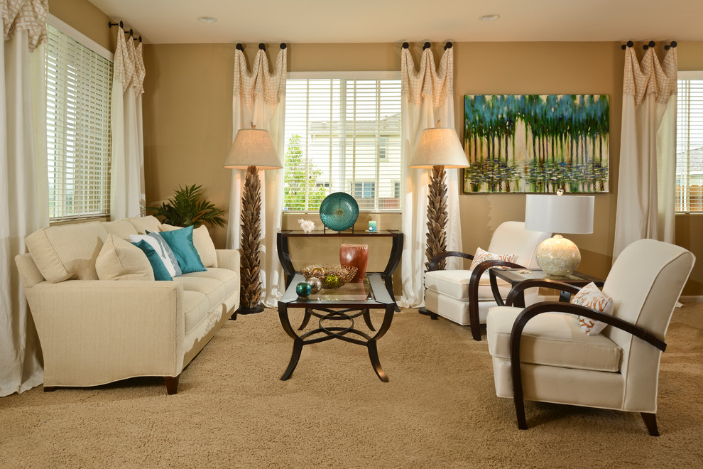 Coastal Flavor Living and Dining Space - Beach Style - Living Room ...