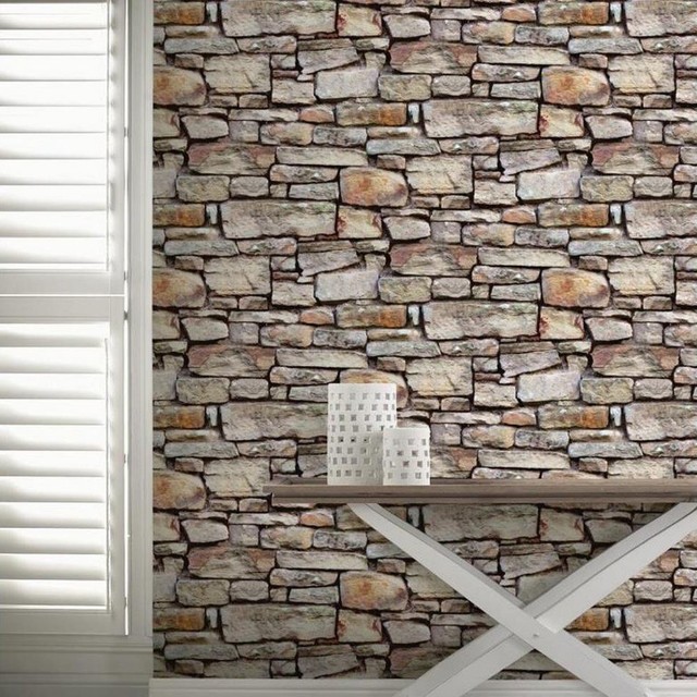Cornish Stone Wallpaper Brown Arthouse (ART188) - Rustic - Living Room ...