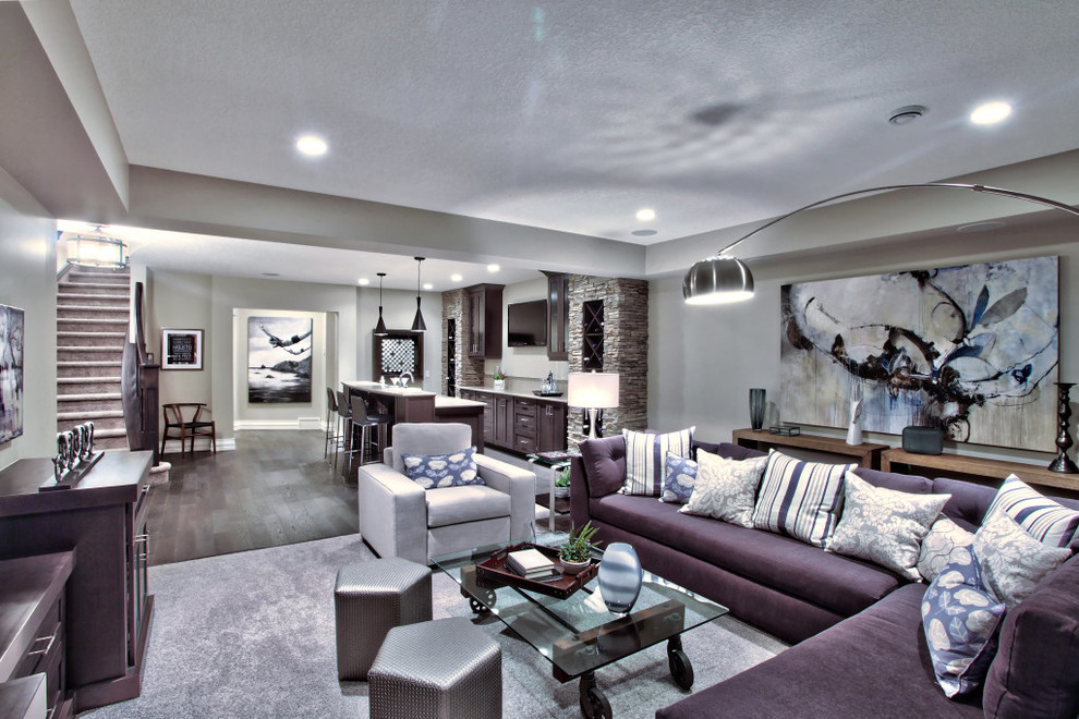 Cozy Modern Media Room, Interior Design Calgary - Transitional - Living ...