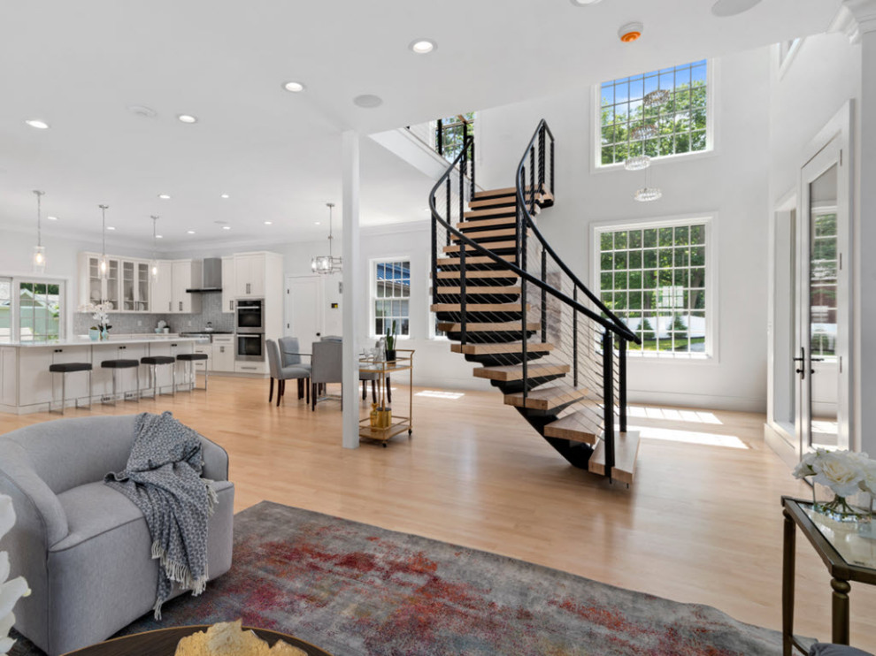 Curved Floating Stairs in Open Concept Home - Modern - Living Room ...